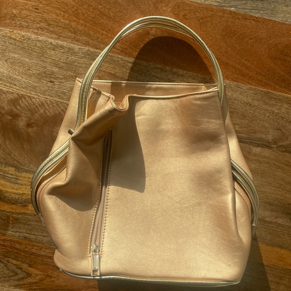 Samoe Style | Bags | Samoe Style Gold Rose Gold Faux Leather Shoulder ...